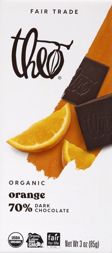 Theo Organic 70 Dark Chocolate Bar Orange 3 Oz Vitacost