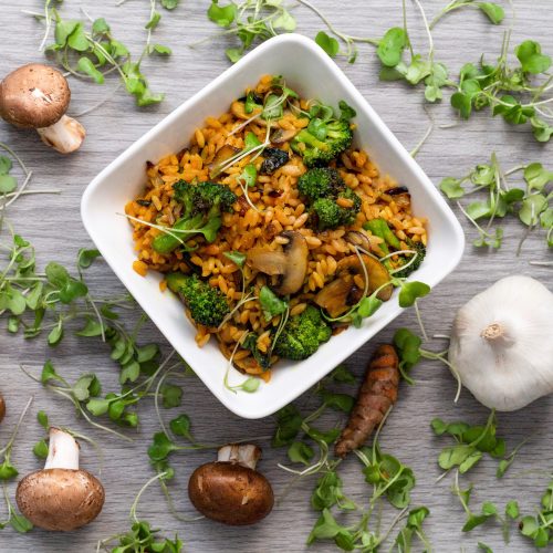 Mushroom & Turmeric Chickpea “Rice”
